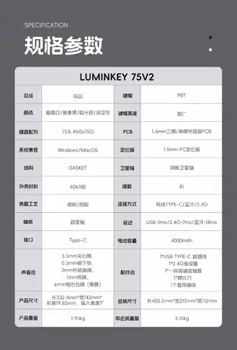 Luminkey 75V2 成品三模客制化机械键盘及套件 - zFrontier 装备前线